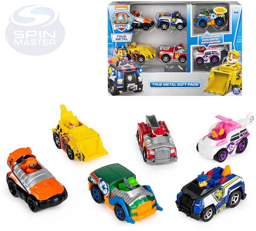 SPIN MASTER Paw Patrol dárková sada vozidla kovová 4+2ks v krabici - Dětská hračka | Hračky ŇUFF.cz