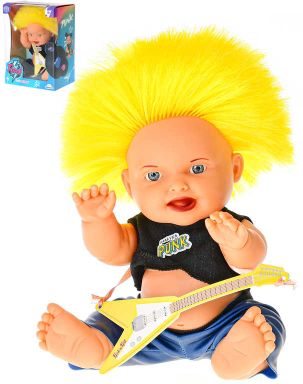 Panenka rockerka 23cm set s elektrickou kytarou žlutý punk účes v ...