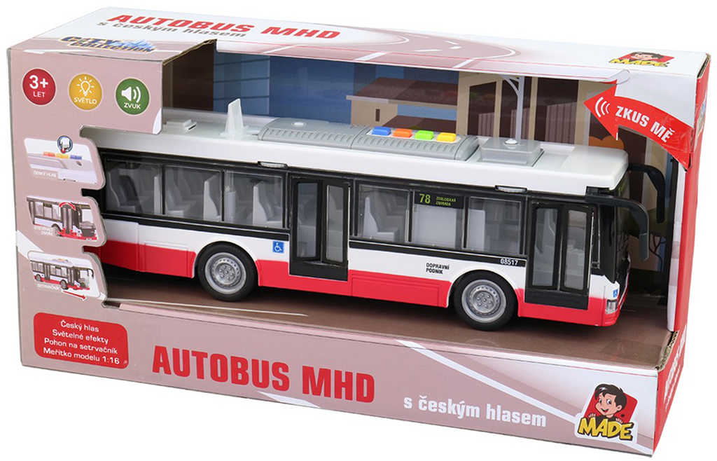 Autobus česká MHD hlásí zastávky na baterie Světlo Zvuk CZ plast ...