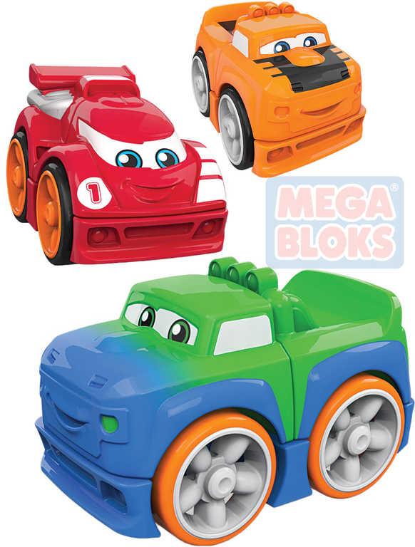 MEGA BLOKS Baby auto závodní k sestavení 3 dílky pro miminko 5 druhů ...