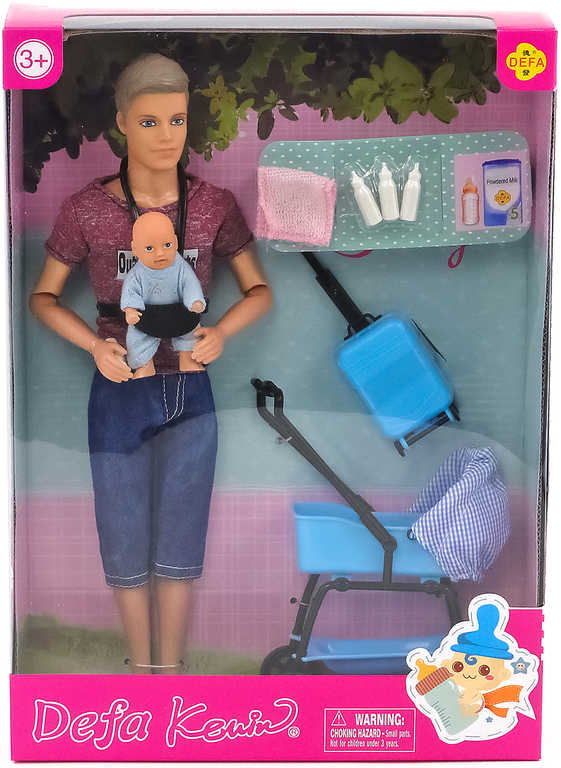 Panenka Defa panák otec Kevin set s kočárkem a dítětem s doplňky v ...